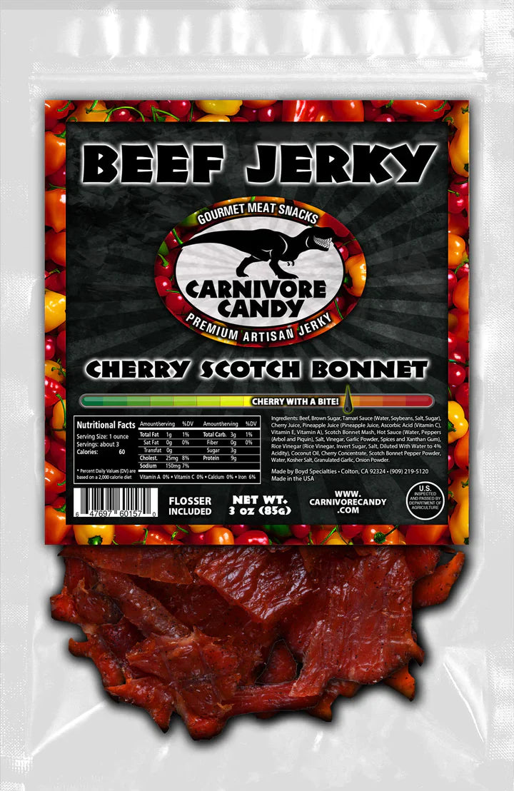 Carnivore Candy Cherry Scotch Beef Jerky - (1) 3 oz pack ...