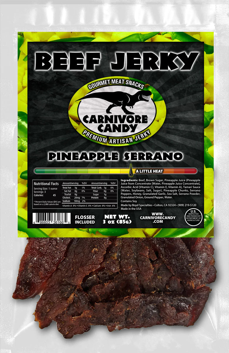 Carnivore Candy Pineapple Serrano Beef Jerky - (1) 3 oz pack ...
