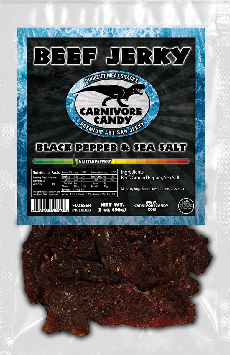 Carnivore Candy Seasalt & Pepper Beef Jerky - (1) 3 oz pack ...